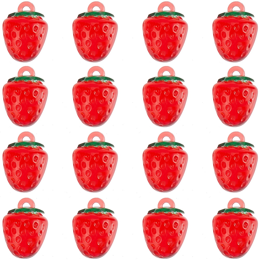 1 Bag 40Pcs Resin Imitation Fruit Pendants Strawberry Charms Red 18 ...