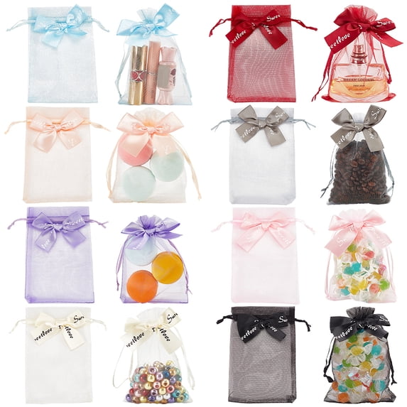 1 Bag 48Pcs 8 Colors Rectangle Organza Drawstring Bags Bowknot Gift ...