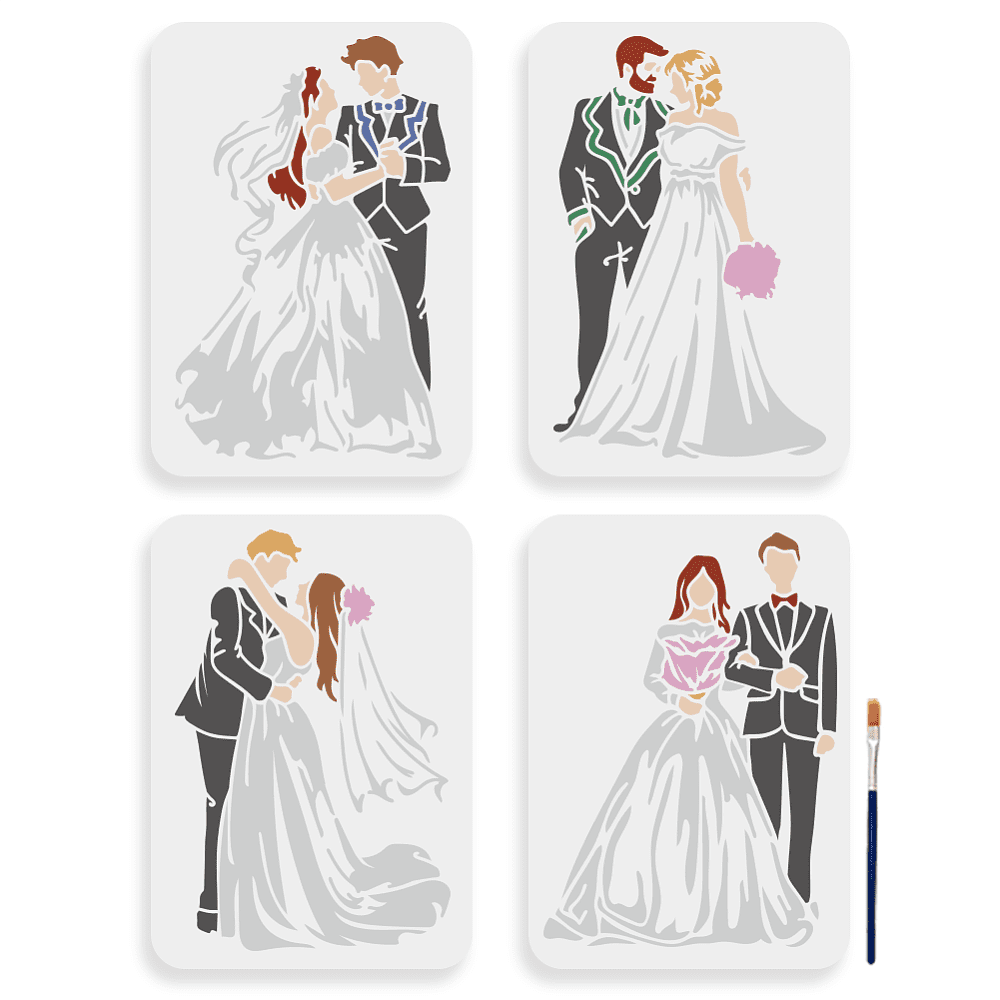 1 Bag 4pcs Love Wedding Stencil 11.7×8.3inch Large Marriage Couple ...