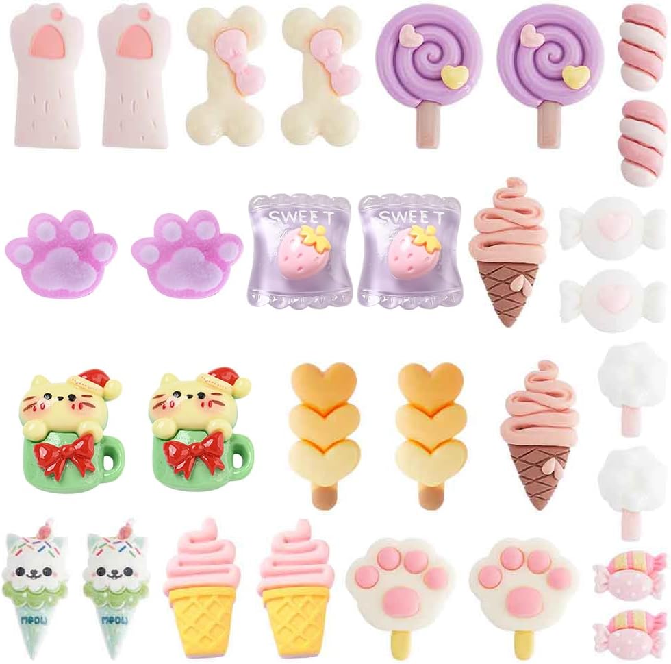 1 Bag 60Pcs 15 Styles Cute Cabochons Candy Resin Charms Bulk Food ...