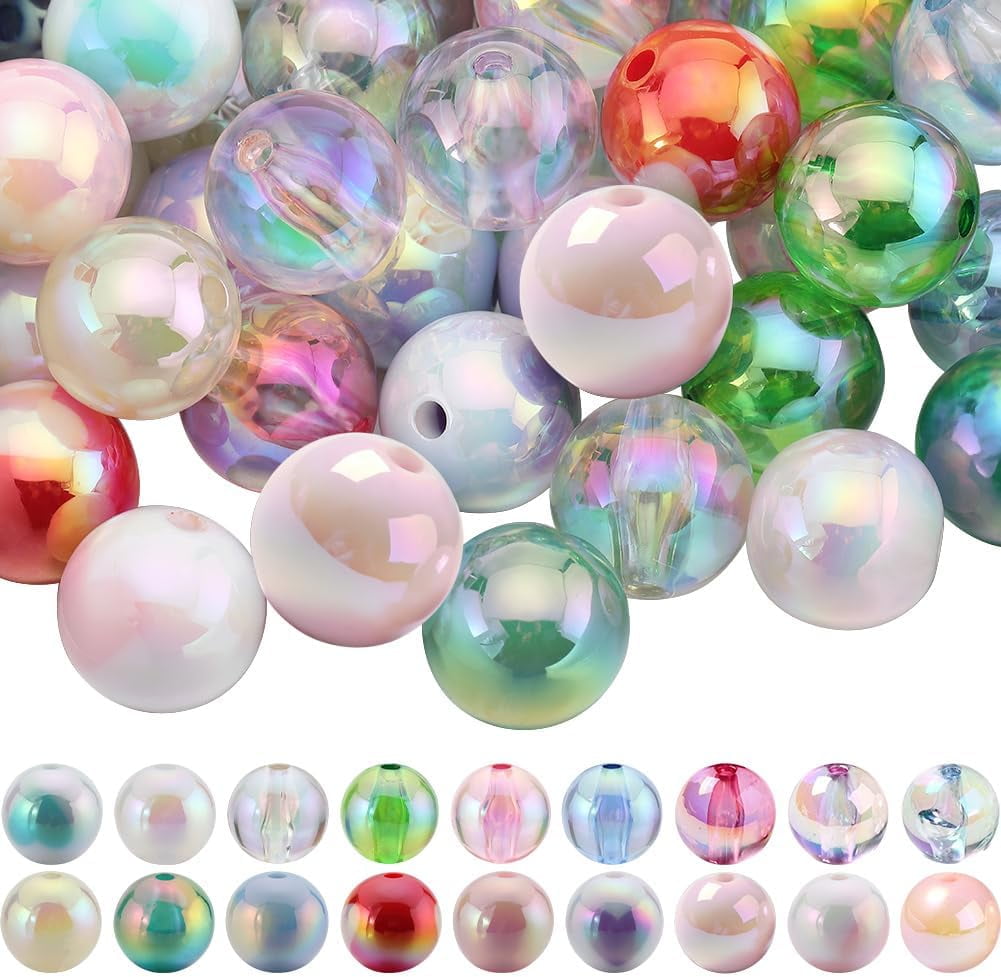 1 Bag 72Pcs 18 Style UV Plating Rainbow Iridescent Acrylic Beads Round ...