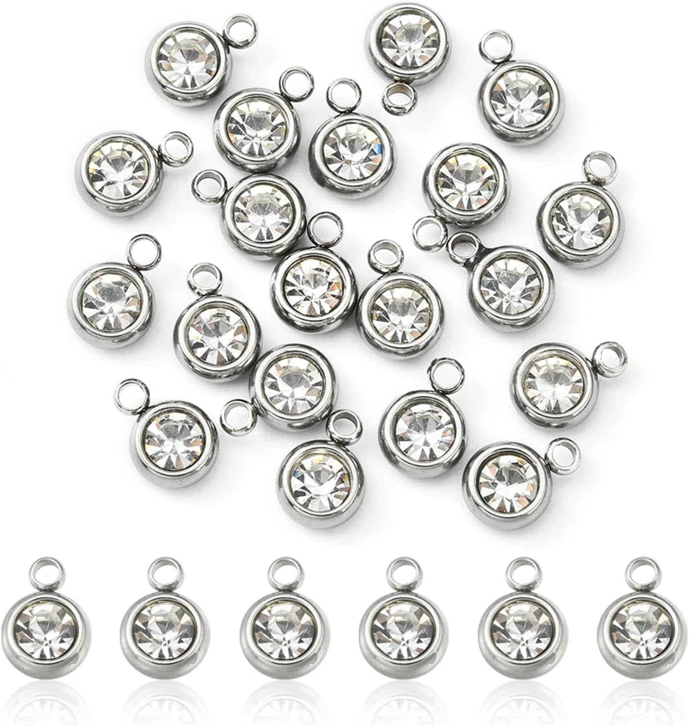 1 Bag Flat Round Pendant Charms 20Pcs 201 Stainless Steel Rhinestone ...