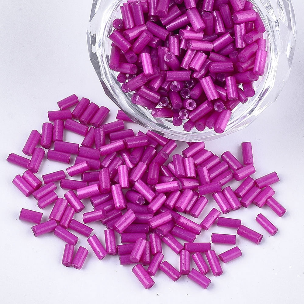 1 Bag Glass Bugle Beads Round Hole Opaque Colours Magenta 3~5x1.5~2mm ...