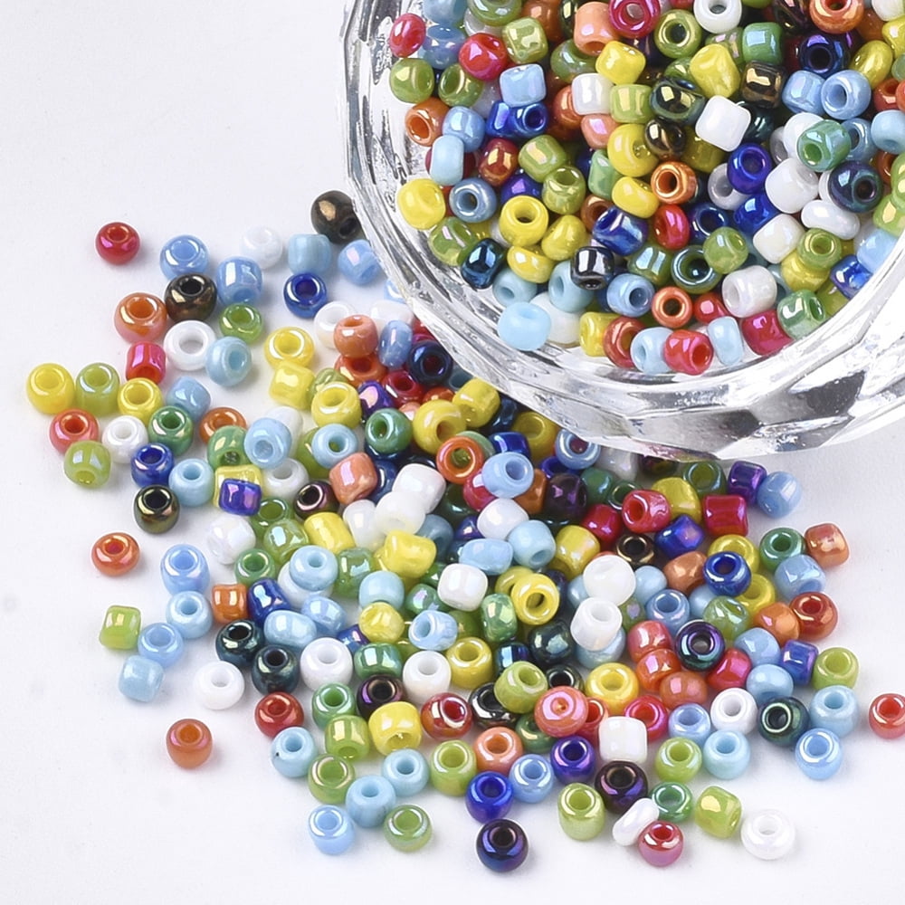 1 Bag Opaque 12/0 Glass Seed Beads Rainbow Plated Round Mixed Color 2mm ...