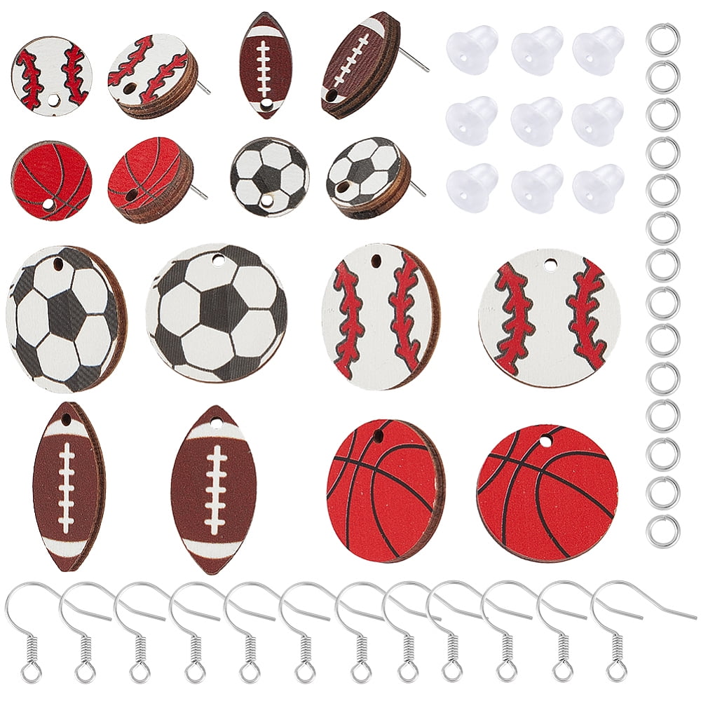1 Bag Sport Ball Theme Wood Dangle Earrings DIY Making Kit Mixed Color ...