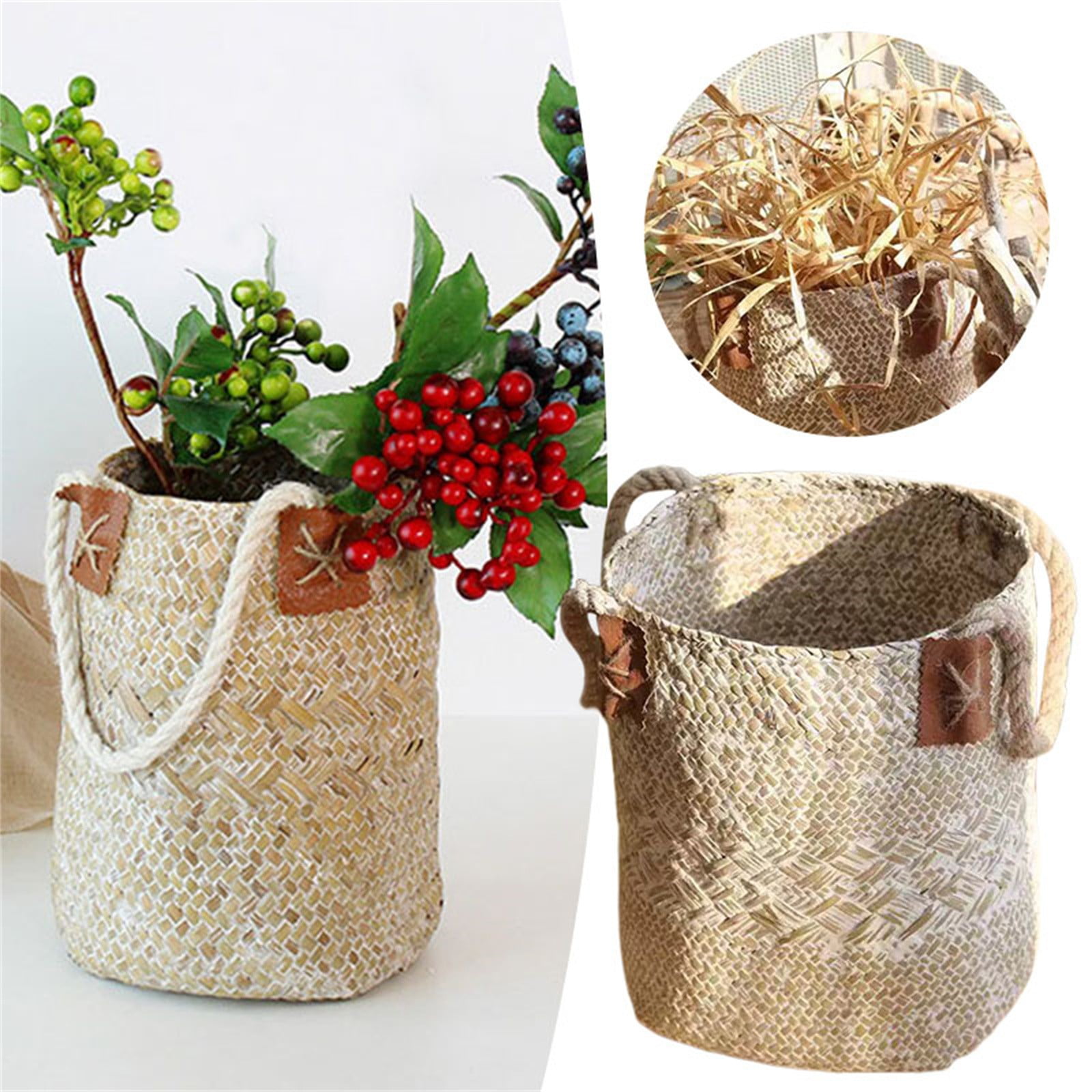 1*Basket Rural and Grass Weaving Portable Rope Seaweed Dry Flower ...