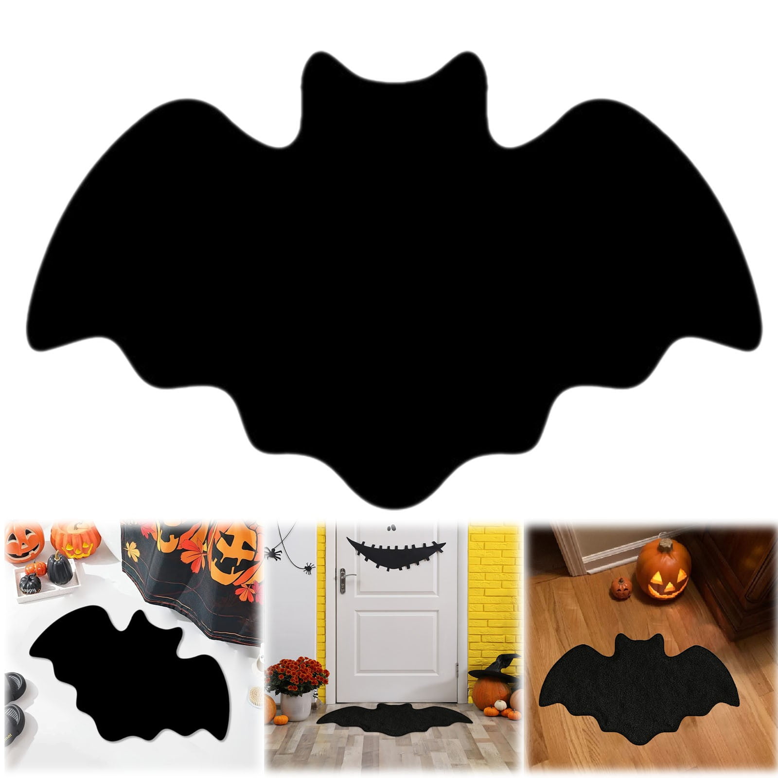 1 Bat Mat Gothic Bat Silhouette Doormat Halloween Faux Wool Rug with ...
