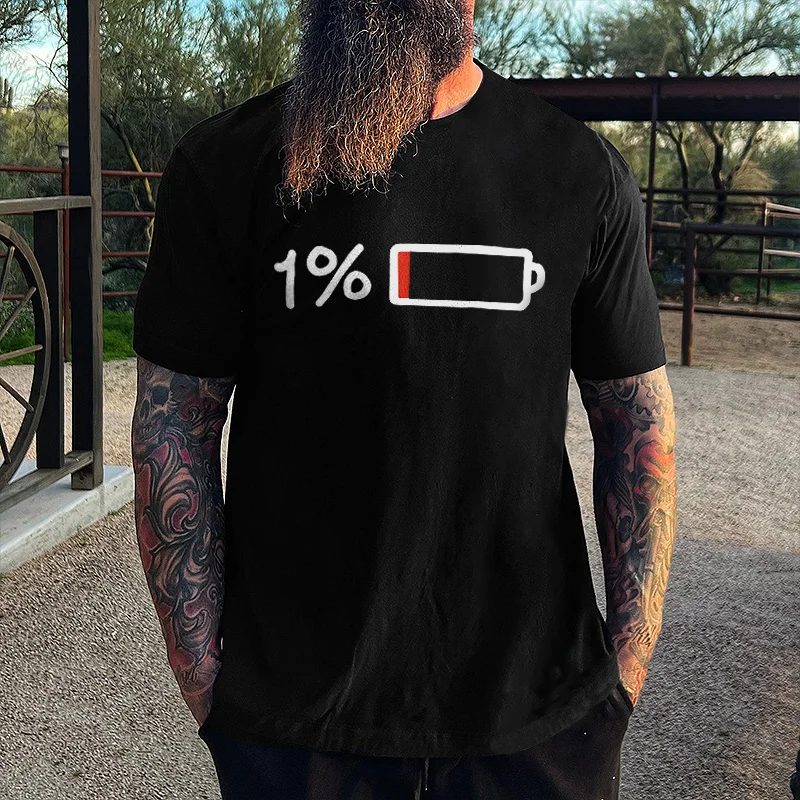 1% Battery Life Funny Exhausted T-Shirt - Low Energy Introvert Graphic ...