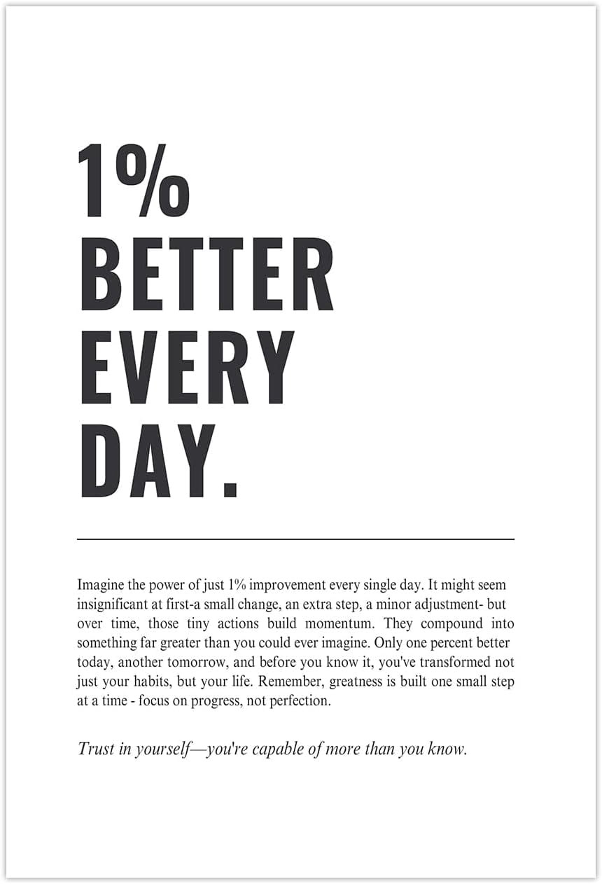 1% Better Every Day Motivational Wall Art Growth Mindset Self ...