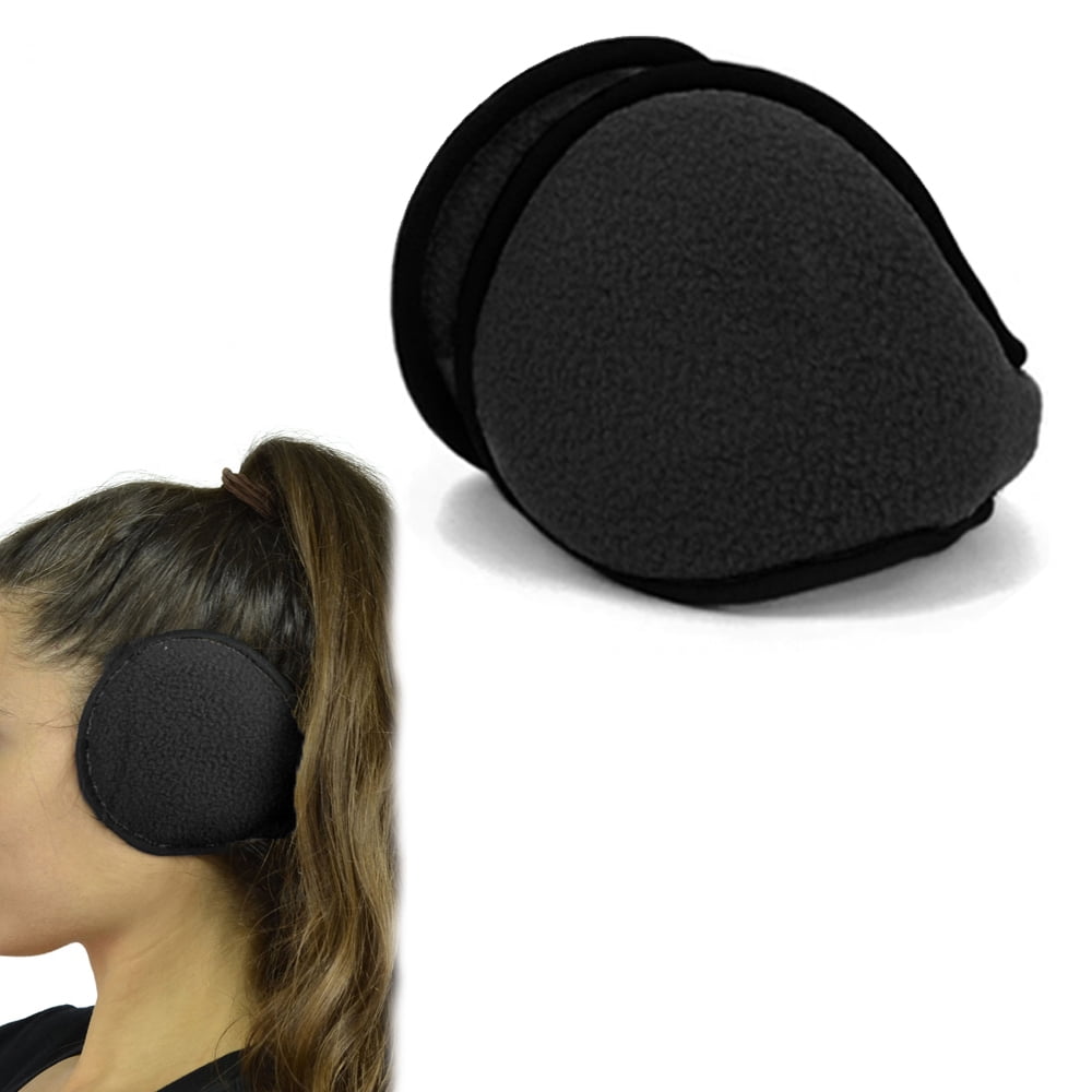 1 Black Ear Muff Wrap Winter Warmers Basic Polar Fleece Earmuff Grip ...