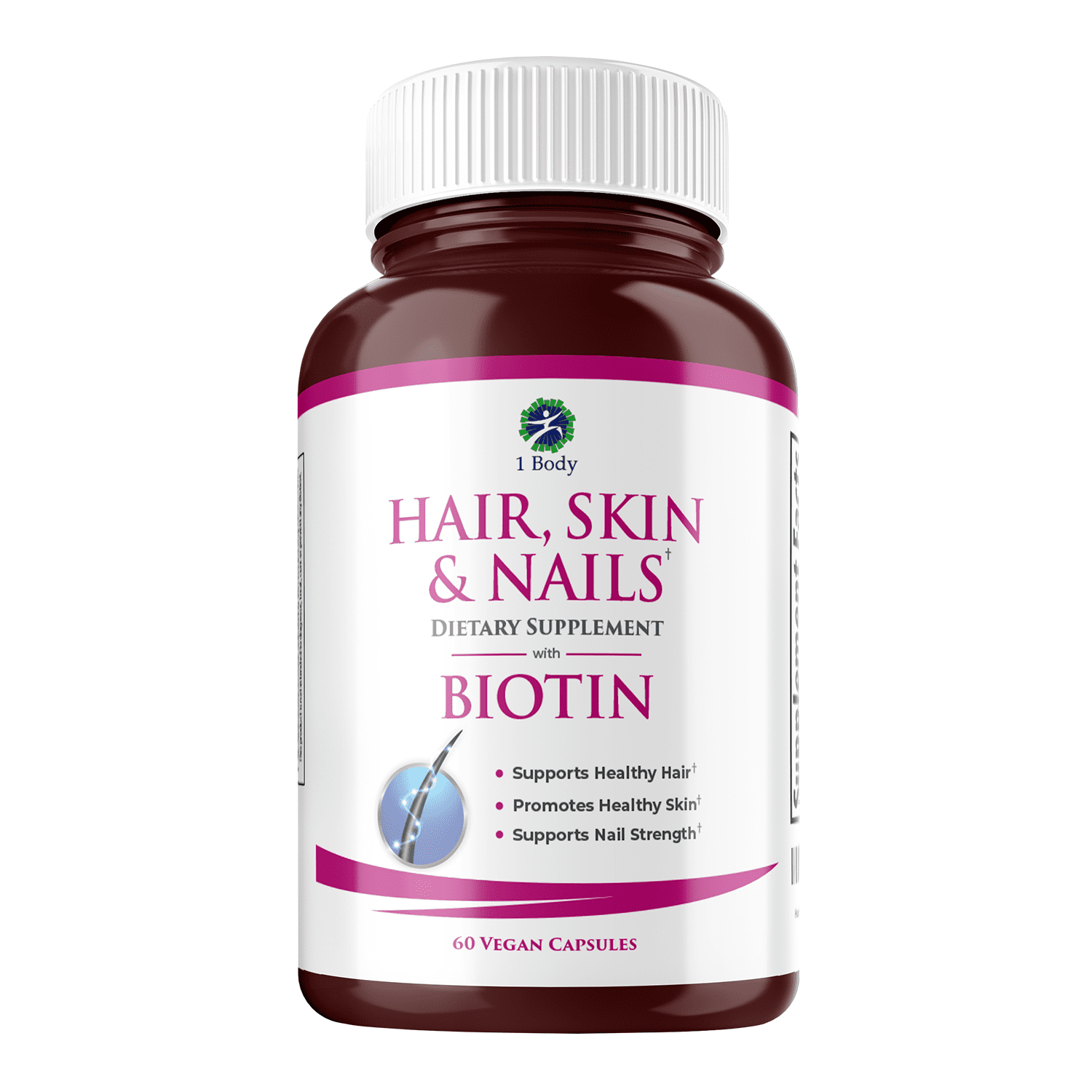 1 Body, 5000 mcg Biotin Vegan Capsules, Hair, Skin and Nails Supplement ...