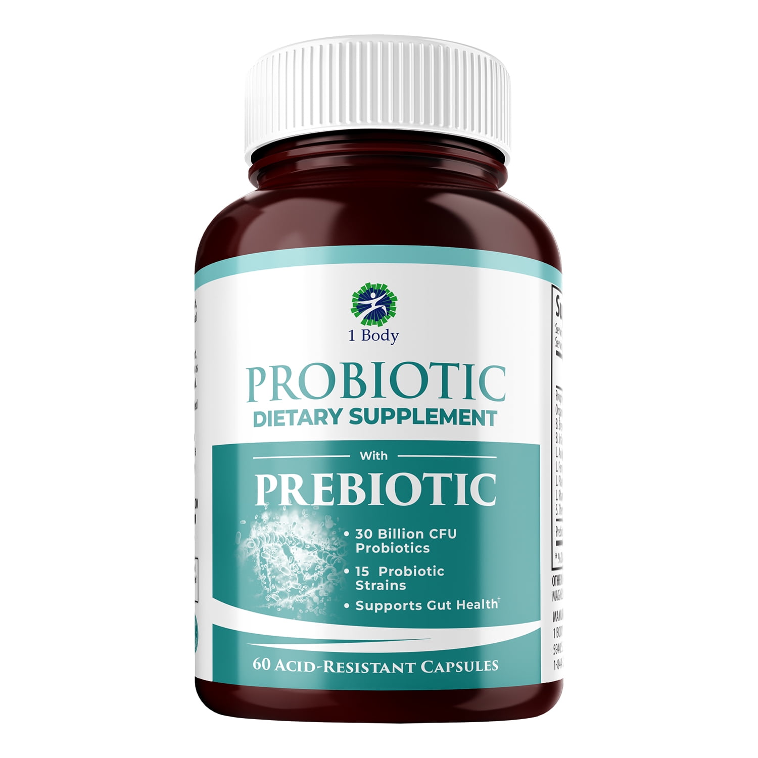 1 Body Probiotic 30 Billion CFU Supplement with Prebiotics with 60 ...