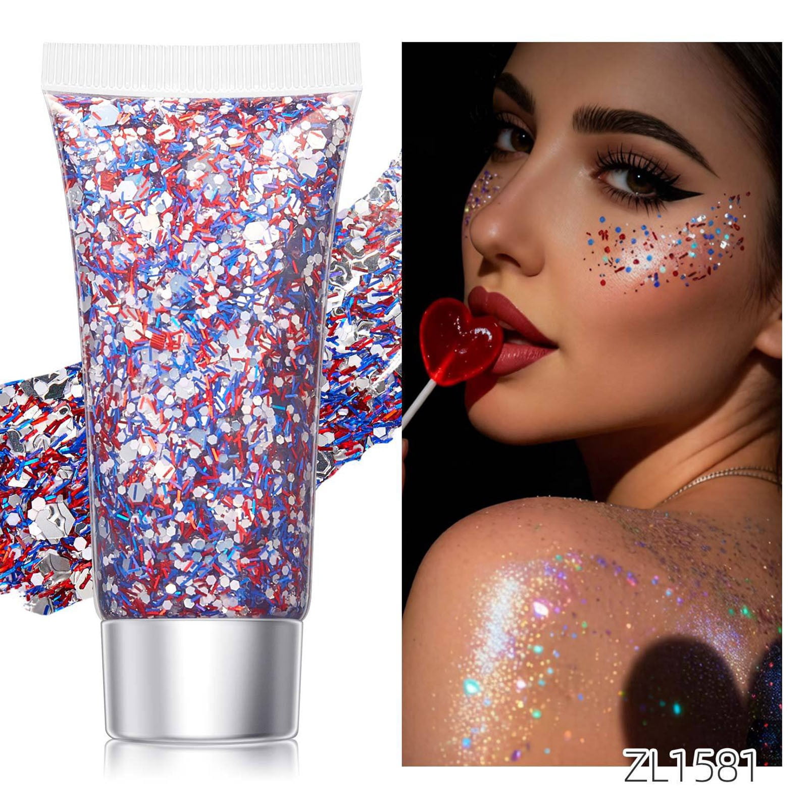 1 Bottle Red White Blue Body Glitter Gel, Self-Adhesive USA Flag ...