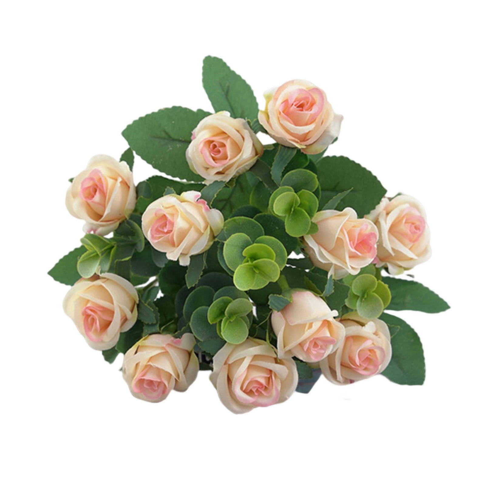 1 Bouquet Artificial Rose 5 Branches 11 Heads Realistic Green Leaves ...