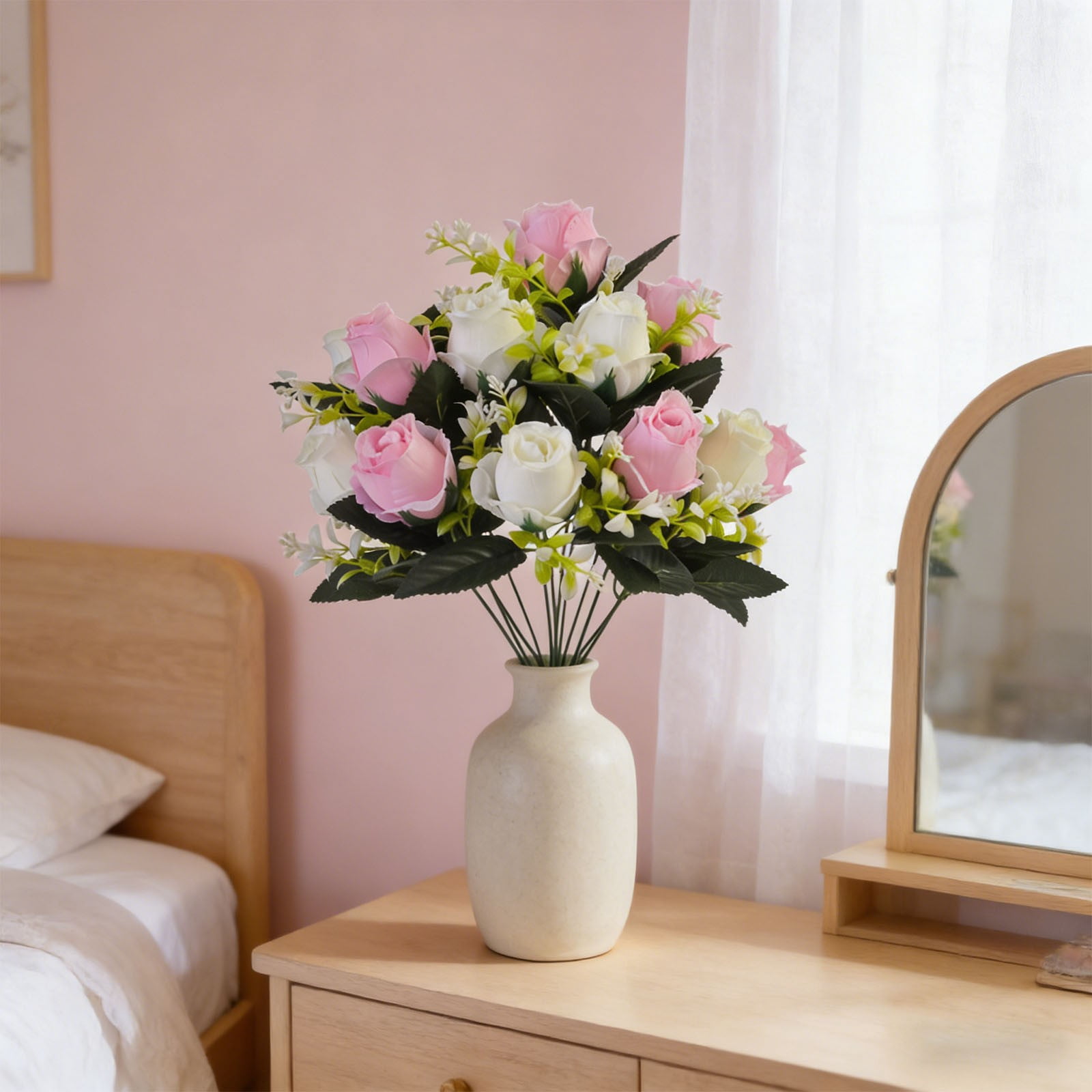1 Bouquet Artificial Rose Arrangement, Silk Faux Flowers for Home ...