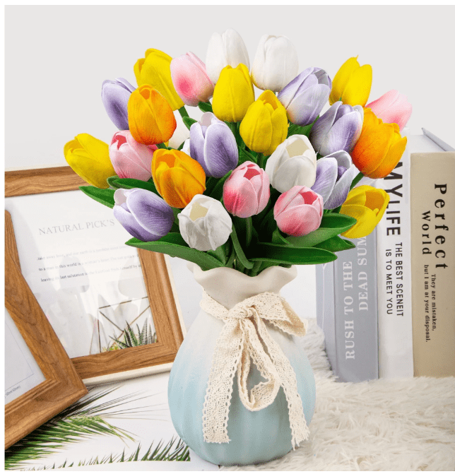 1 Bouquet Tulips Artificial Flowers Faux Tulip Stems Real Feel PU ...