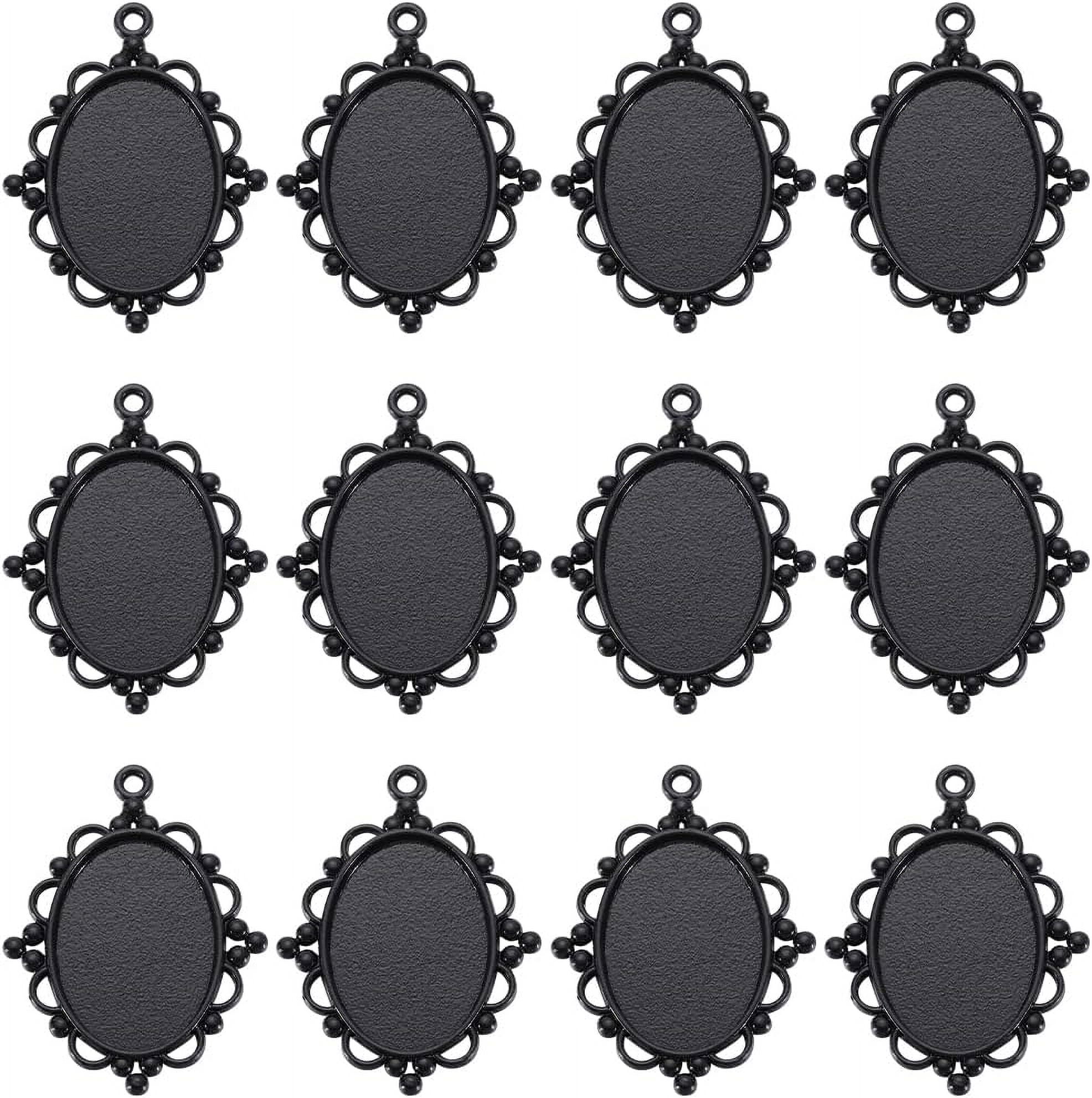 1 Box 1 BOX 24Pcs Tray Pendants Oval Cabochon Pendants Alloy Black ...