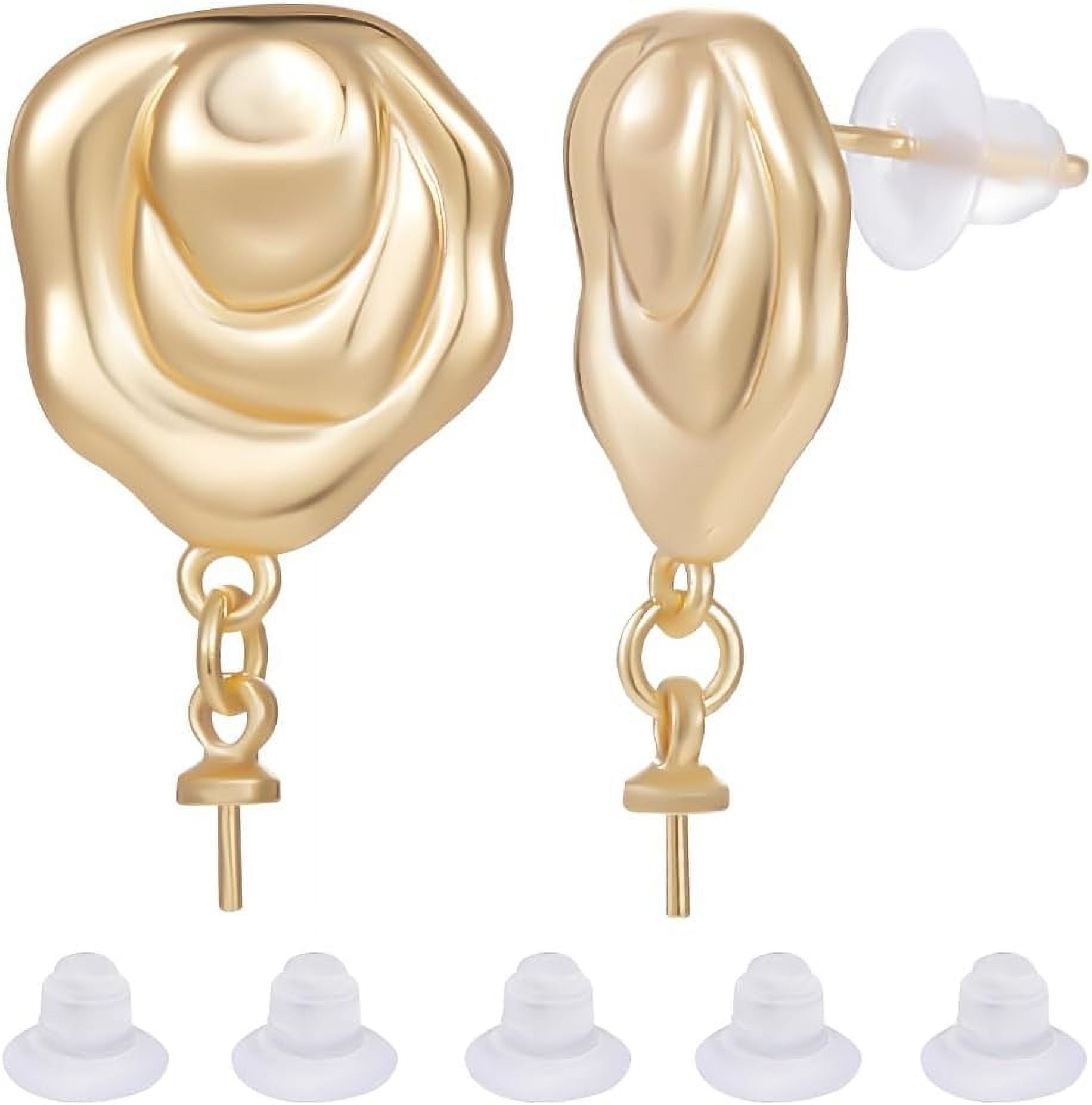 1 Box 1 Box 10Pcs Round Stud Earring Findings 18K Gold Plated Carved ...