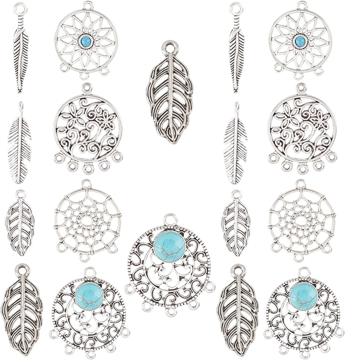 1 Box 1 Box 184Pcs 8 Style Bohemian Feather Dream Catcher Charms Leaf ...