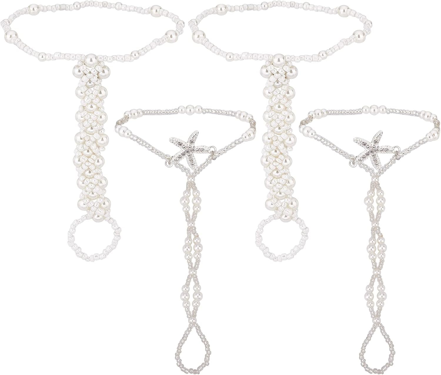 1 Box 1 Box 4 Pcs Summer Beach Anklets Starfish Pearls Beaded Elastic ...