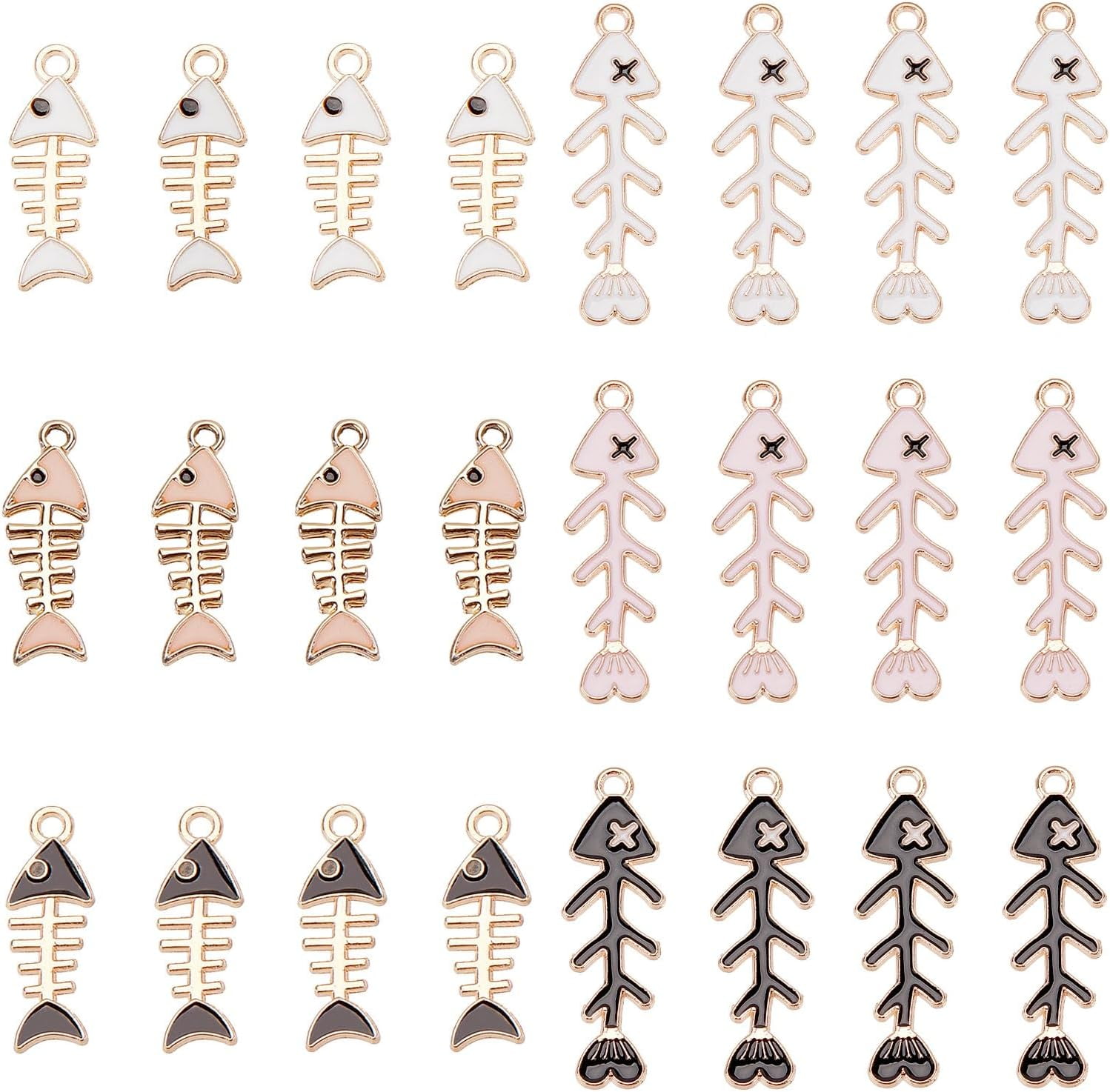 1 Box 1 Box 48Pcs Fish Charms Skeleton Charms Fishbone Charm Skull ...