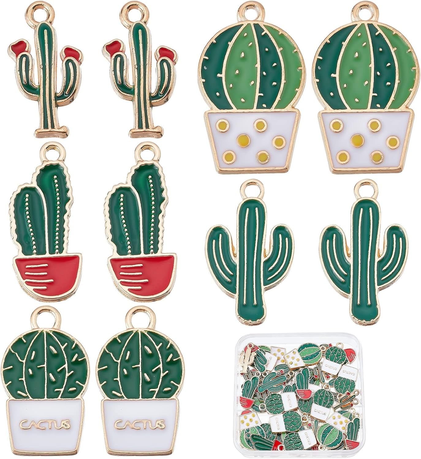 1 Box 1 Box 50Pcs 5 Style Alloy Enamel Cactus Charm Beads Bulk Gold ...
