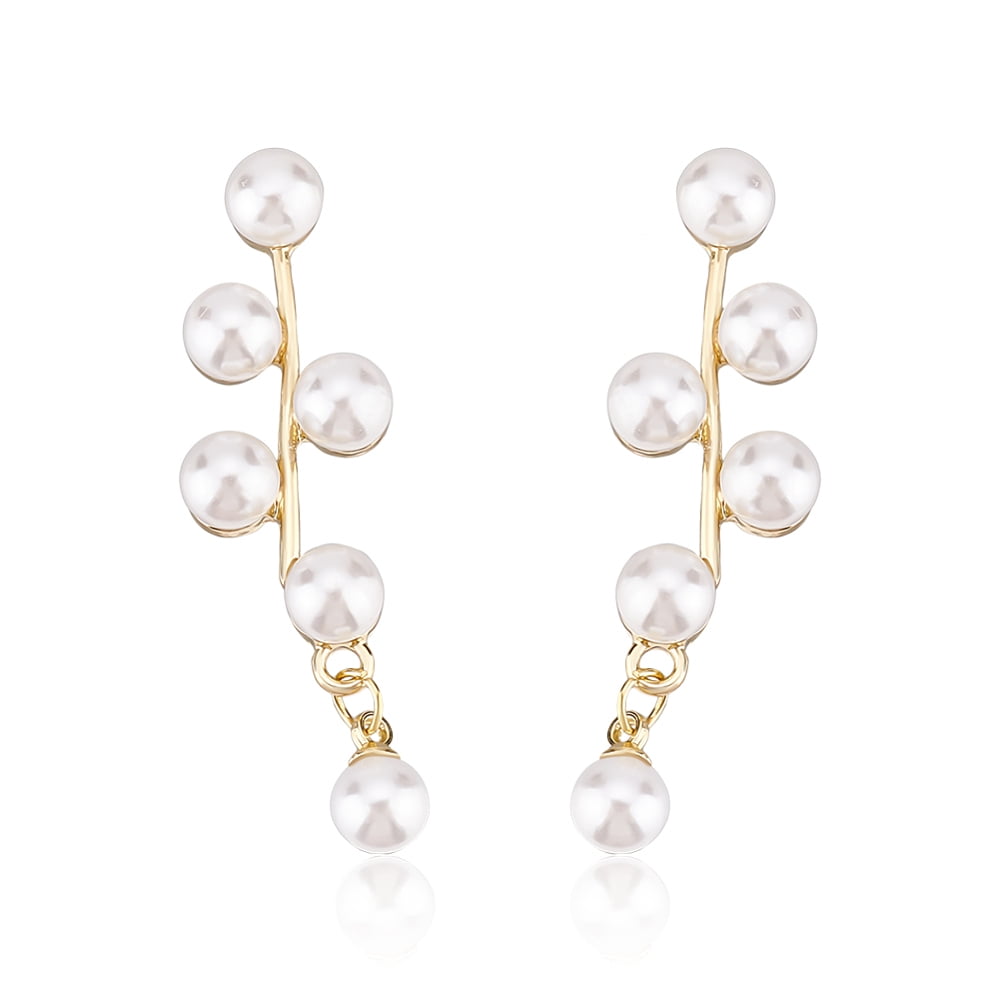 1 Box 1 Pair Plastic Imitation Pearl Beaded Leafy Branch Dangle Stud ...
