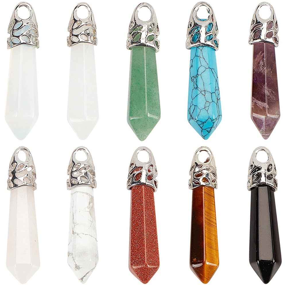 1 Box 10 Colors Shape Gemstone Pendants Hexagonal Quartz Pointed ...