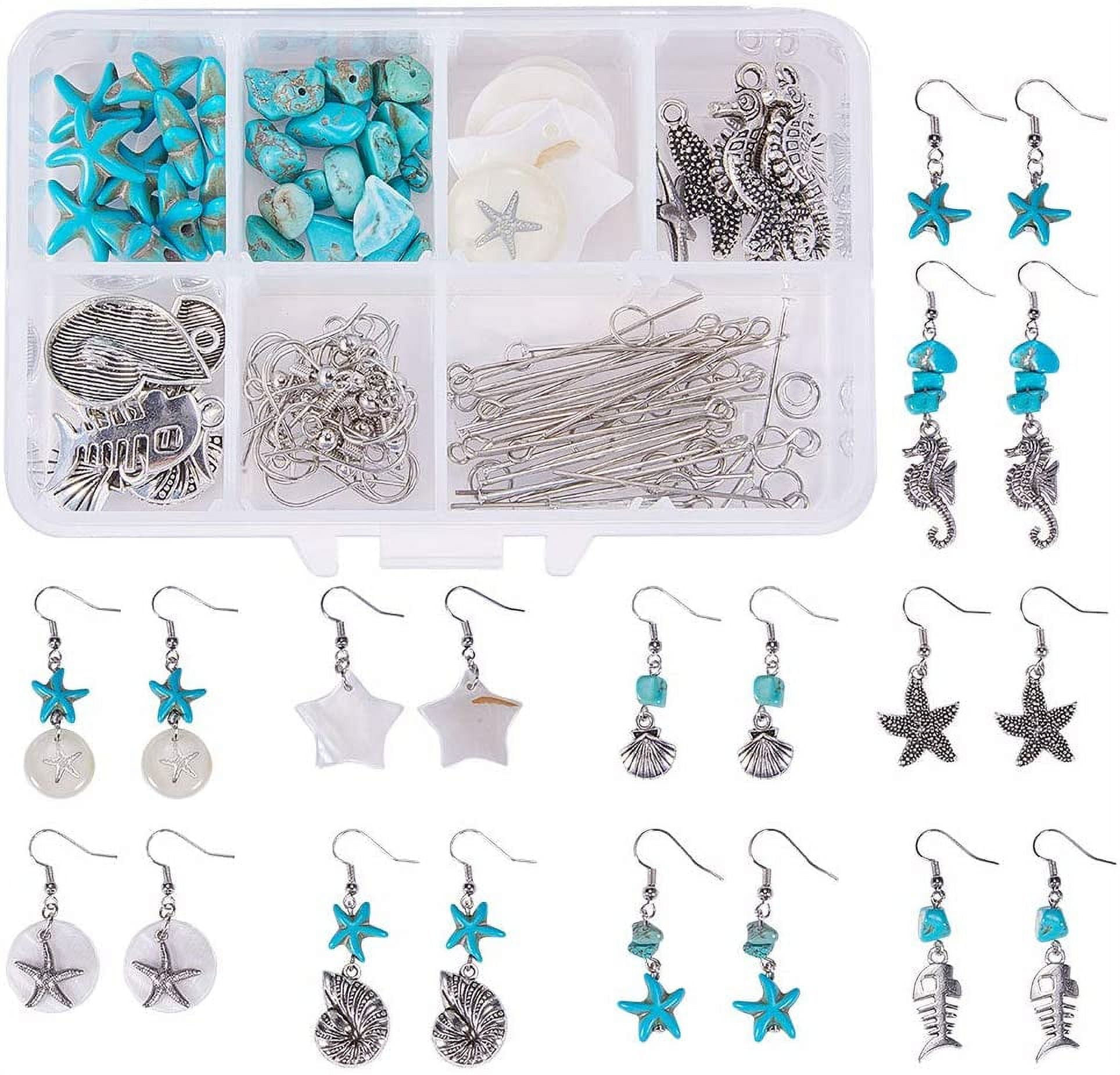 1 Box 10 Pair Starfish Seahorse Shell Turquoise Earring Making Kit ...