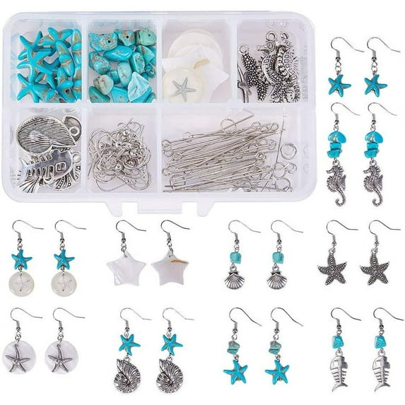 1 Box 10 Pair Starfish Seahorse Shell Turquoise Earring Making Kit ...