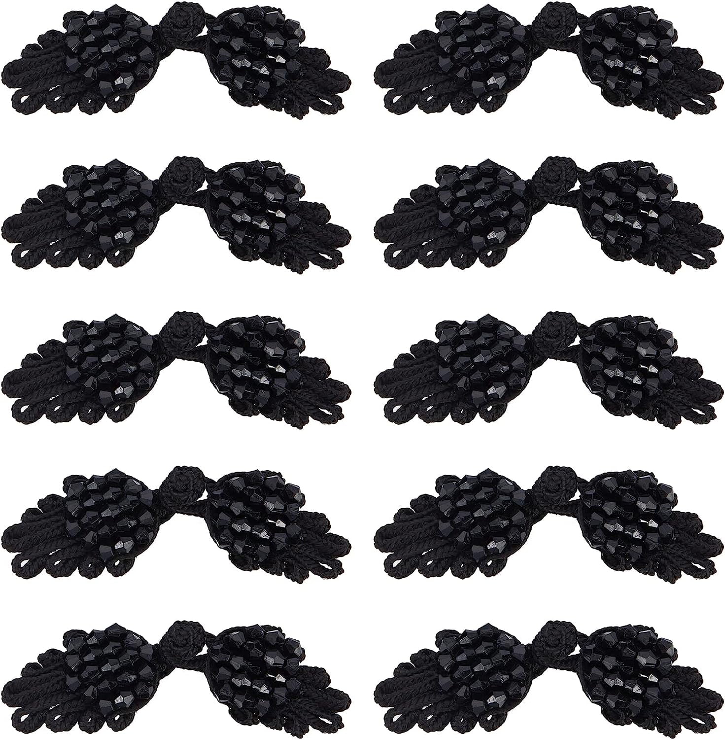 1 Box 10 Pairs Chinese Knots Frog Buttons Closure Black Vintage Sewing ...