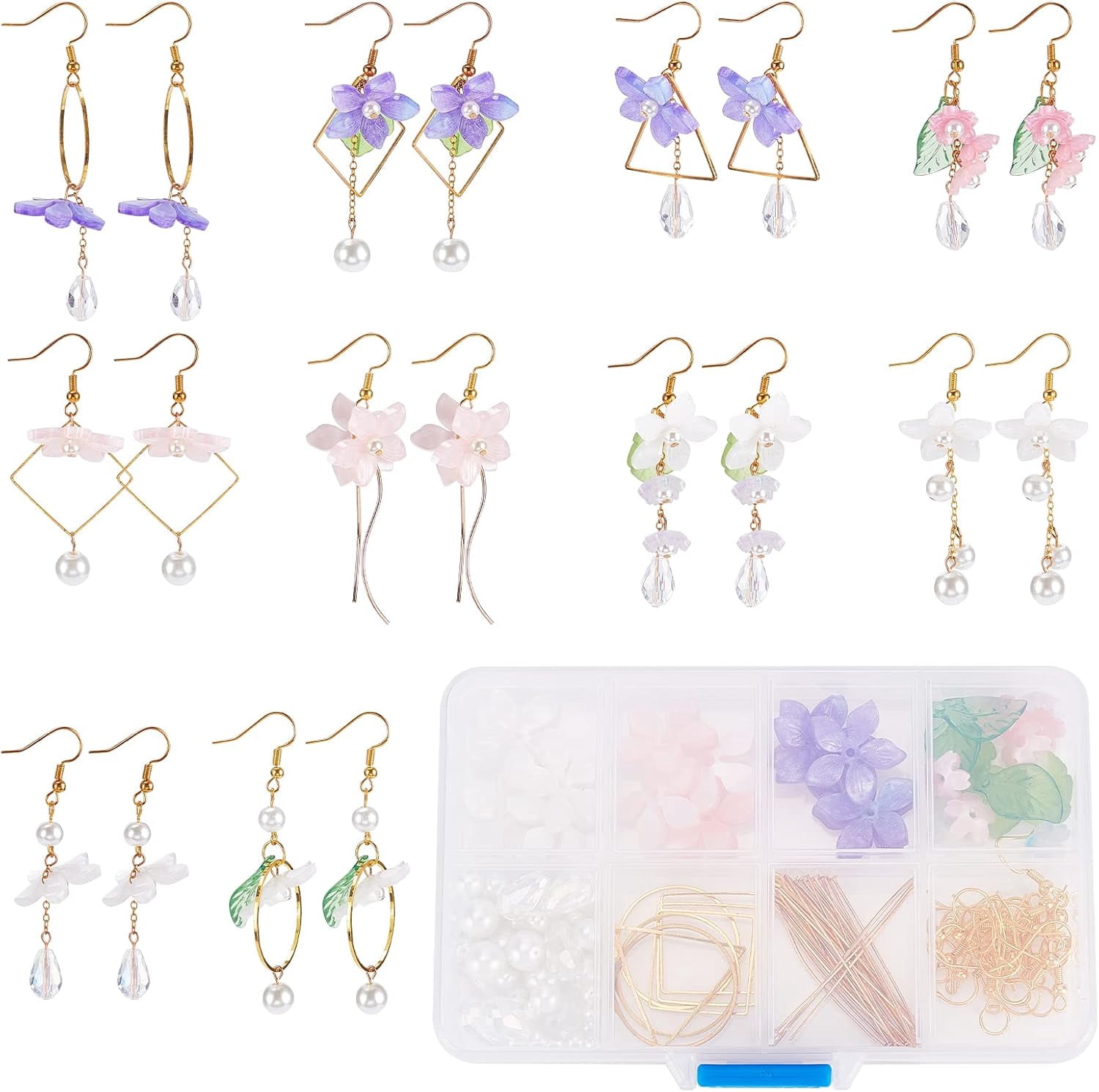 1 Box 10 Pairs DIY Resin Flower Charms Flowers Charm Pearl Bead Glass ...