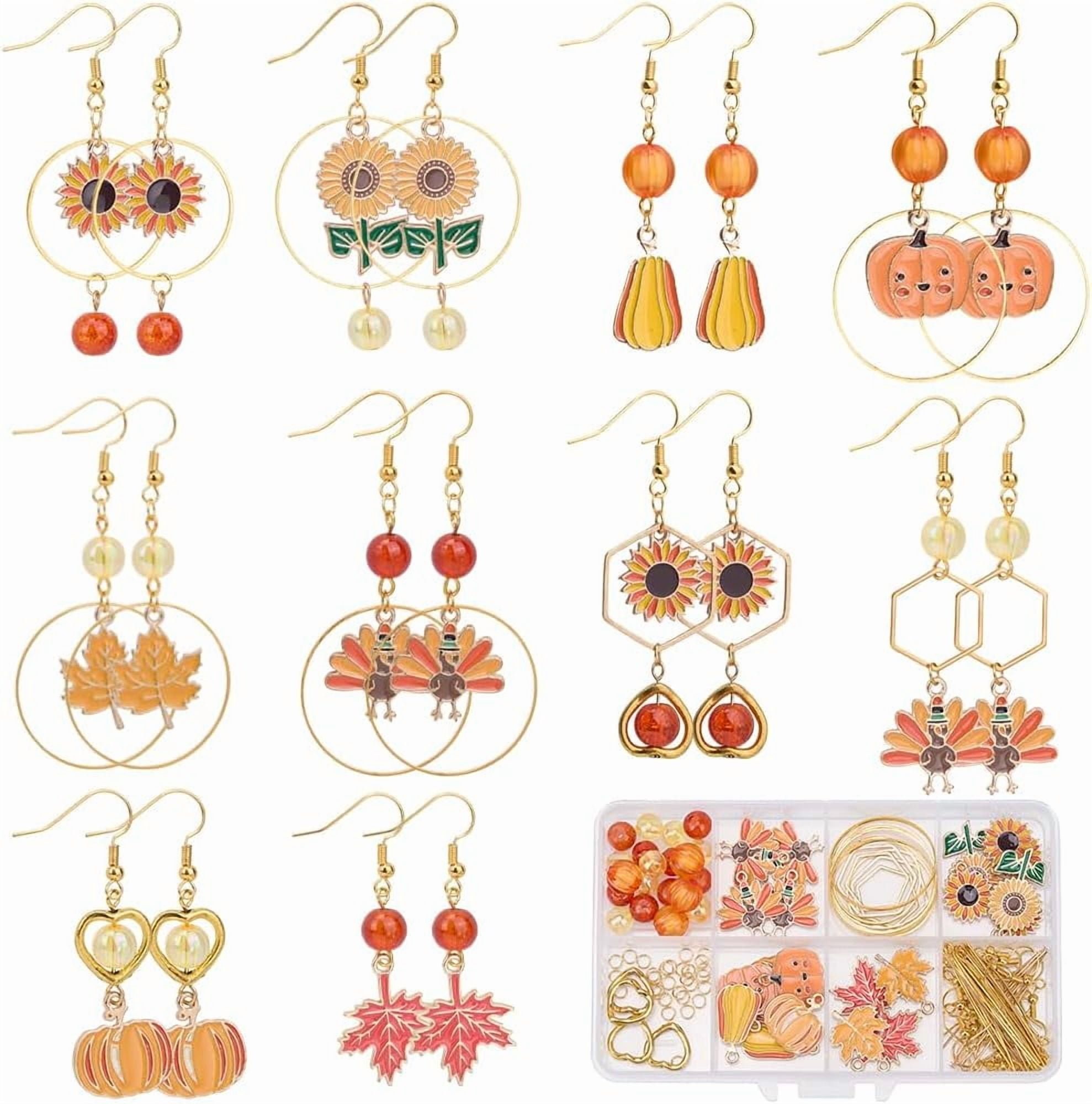 1 Box 10 Pairs Fall Earring Making Kit Thanksgiving Enamel Charms Maple ...