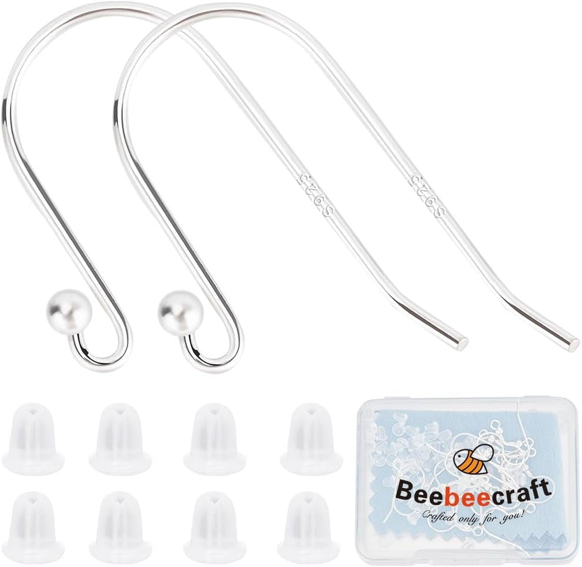 1 Box 10 Pairs French Wire Earring Hooks 925 Sterling Silver Earring Wires with Plastic Ear Nuts ...