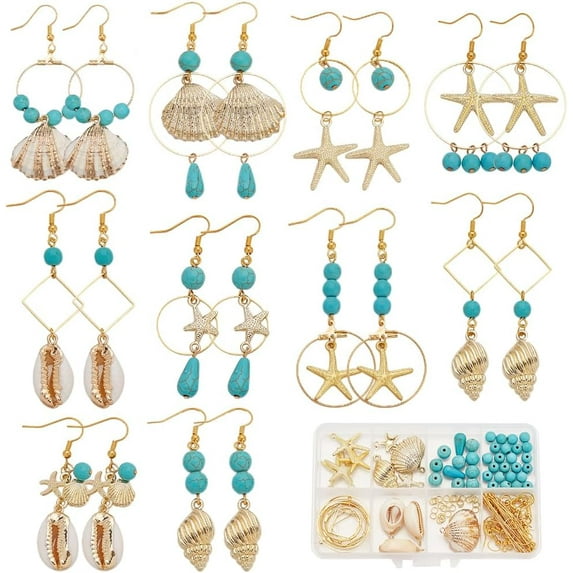 1 Box 10 Pairs Sea Dangle Earrings Making Kit Starfish Charms Ocean ...