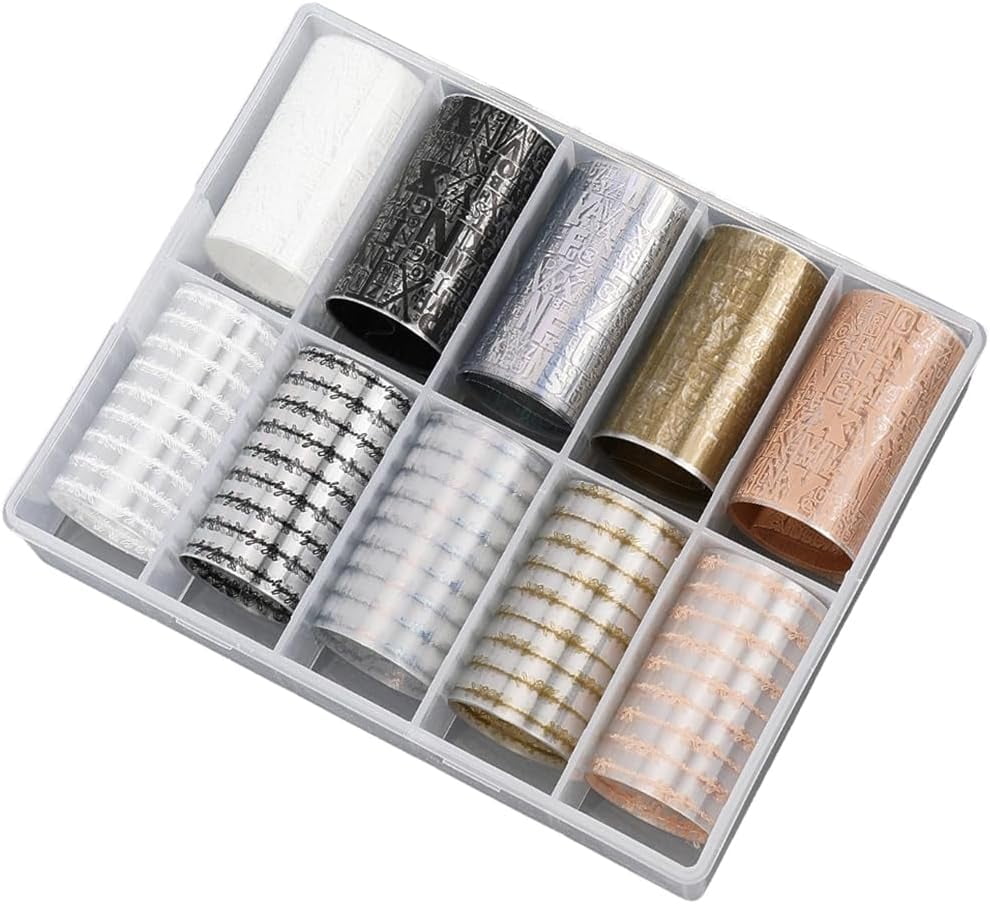 1 Box 10 Rolls Lace Nail Transfer Foil Nail Art Wraps PET Plastic ...