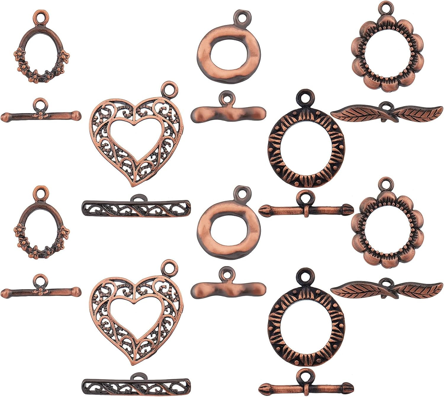 1 Box 10 Sets 5 Styles Brass Toggle Clasps Red Copper OT Buckle Rack ...