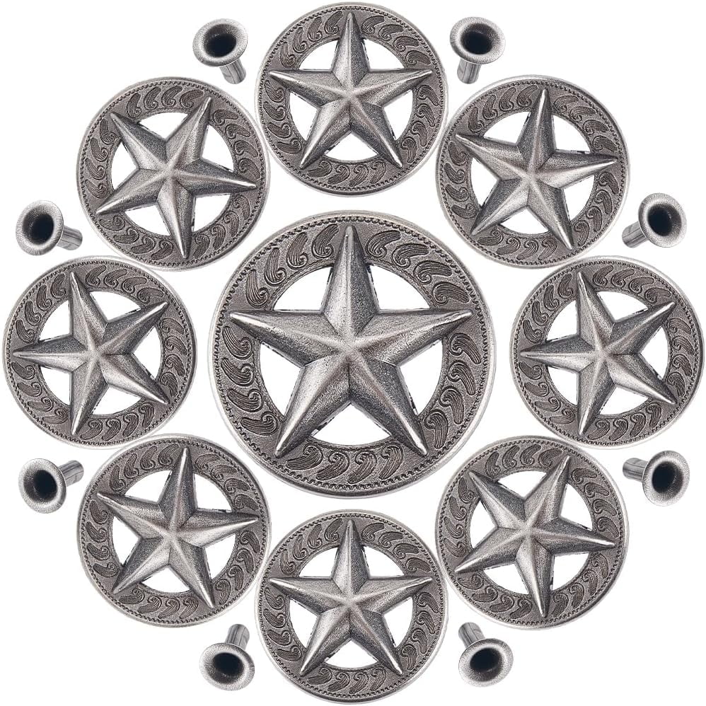 1 Box 10 Sets Star Screw Back Buttons 1.26" Pentagram Shape Silver ...