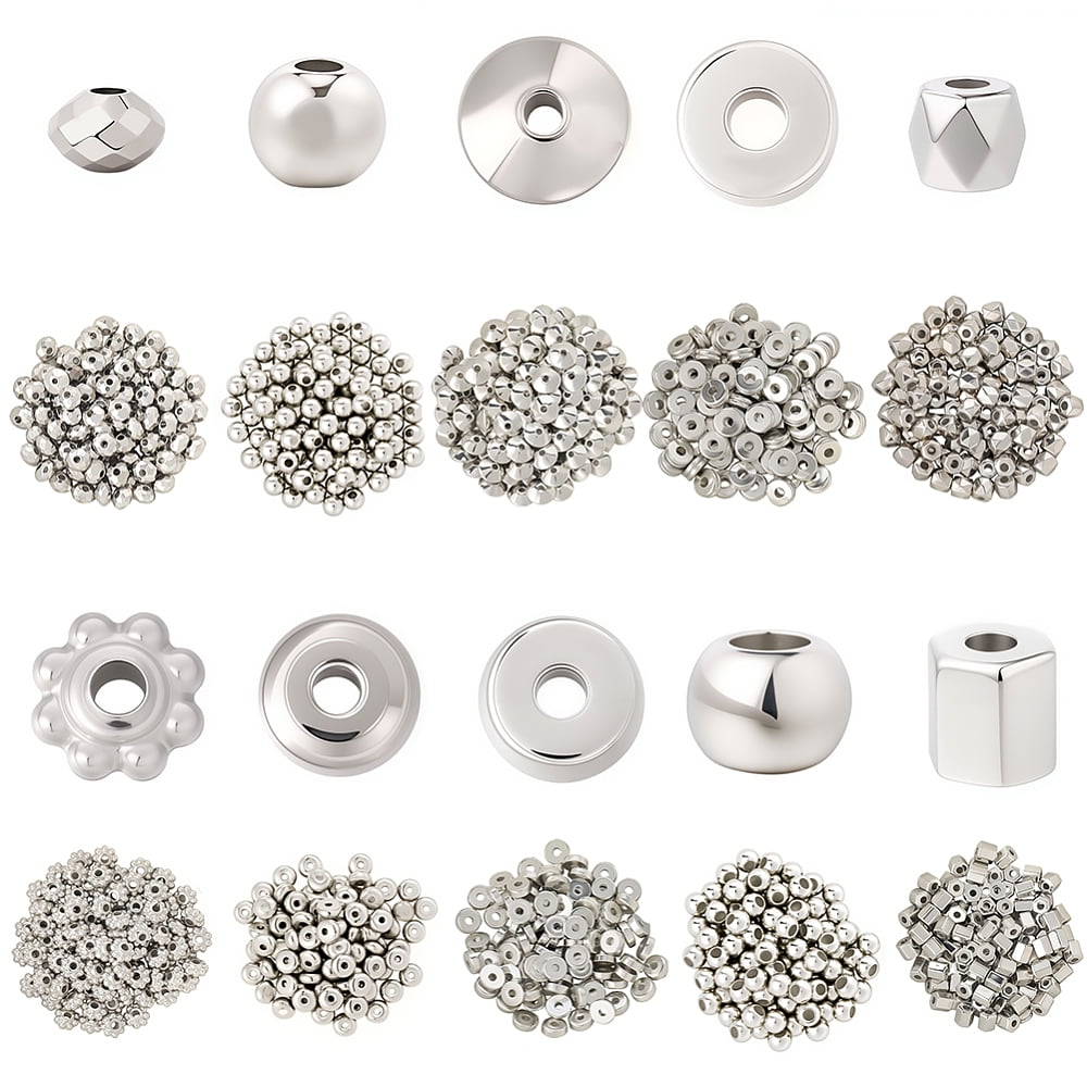 1 Box 10 Styles 1000PCS Silver Spacer Plastic Bead Spacers Flower Flat ...