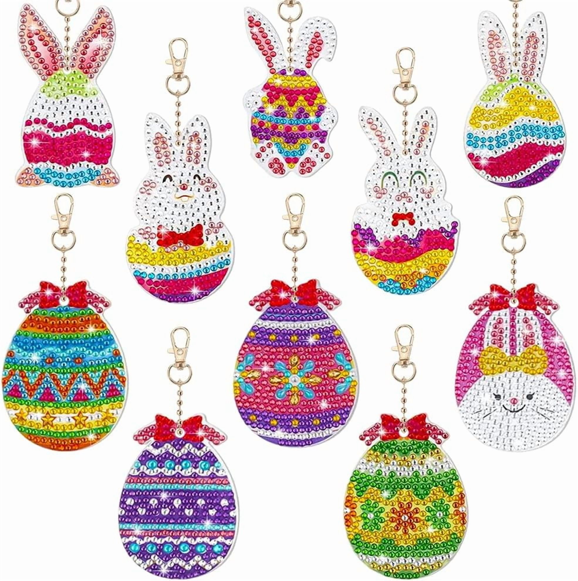 1 Box 10 Styles Diamond Art Keychain Kit Cute Easter Key Chains Easter Eggs Bunny Rabbit Charms ...
