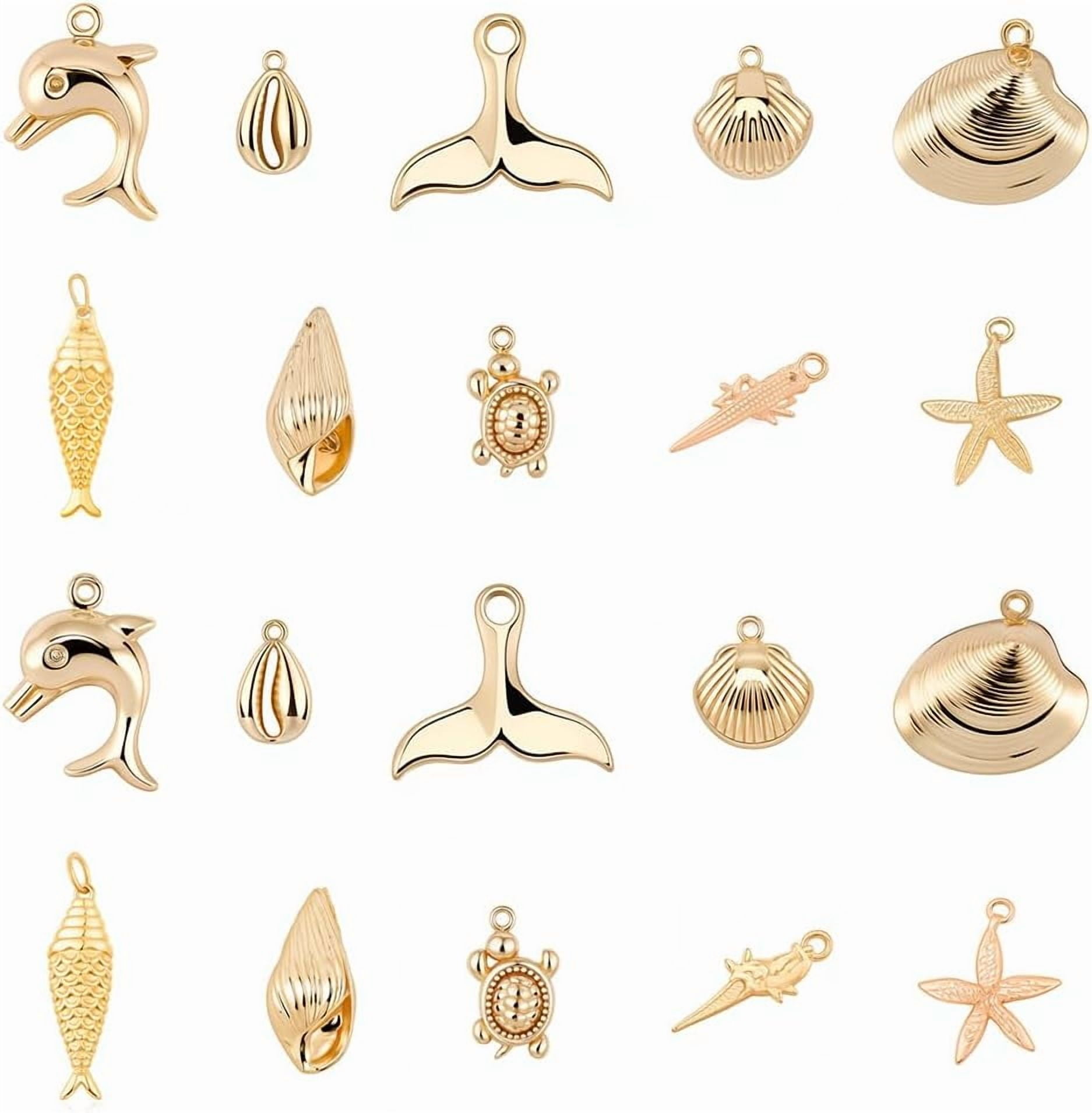 1 Box 10 Styles Real 18K Gold Plated Ocean Theme Charms Sea Animal ...