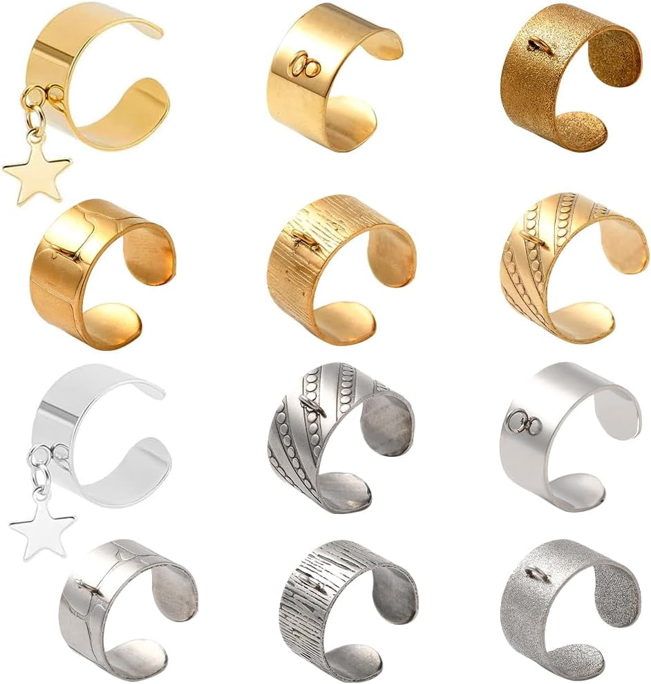 1 Box 10 Styles Stainless Steel Ring Blanks Adjustable Rings Metal ...