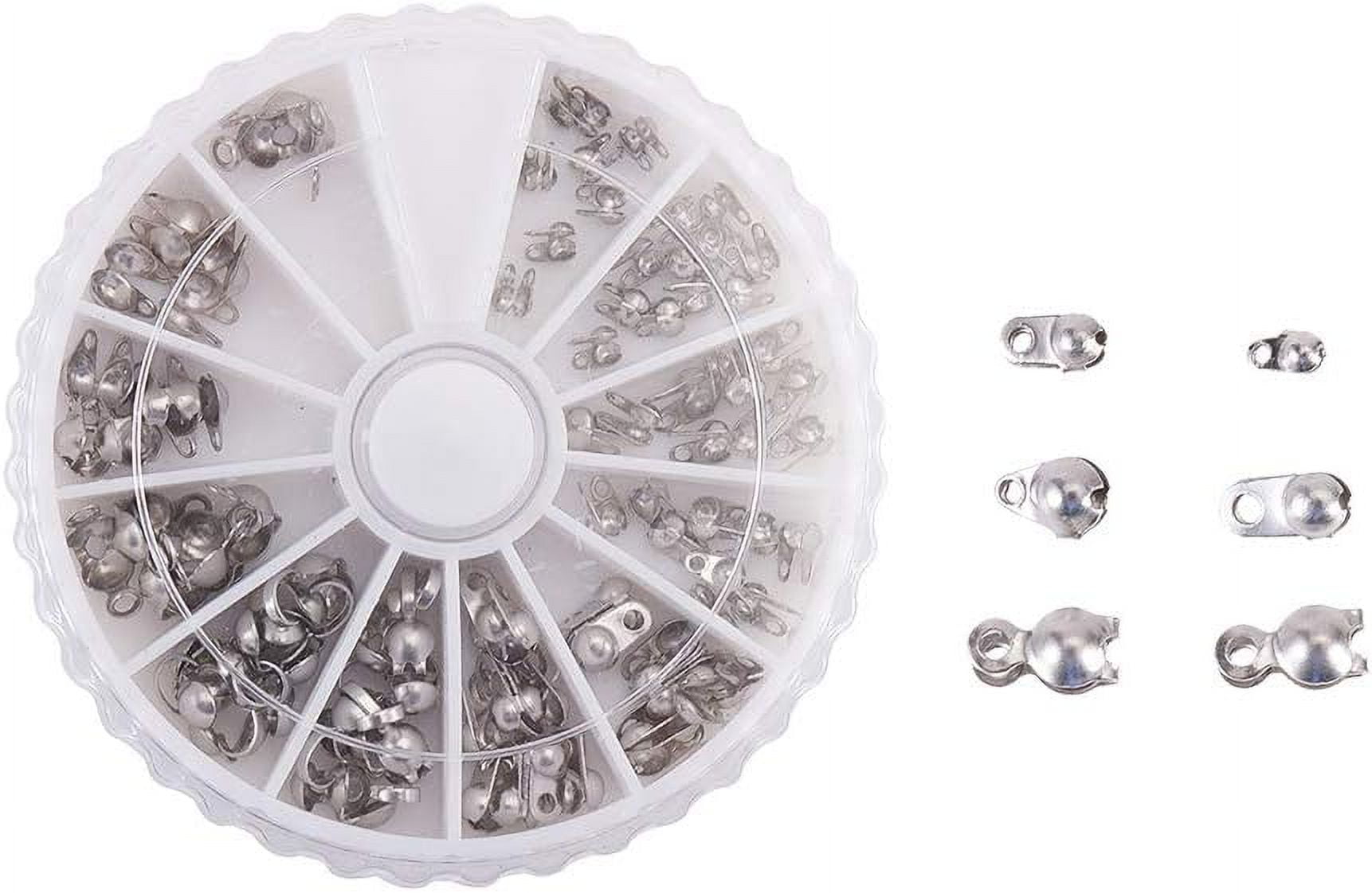 1 Box 100 PCS Stainless Steel Bead Tips Clamshell Fold-Over Bead Tips ...