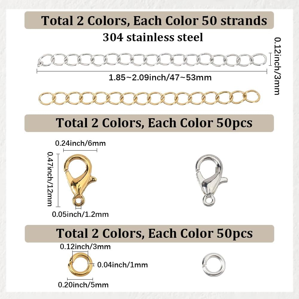 1 Box 100 Sets Lobster Chain Extender Bracelet Making Extension Chains ...