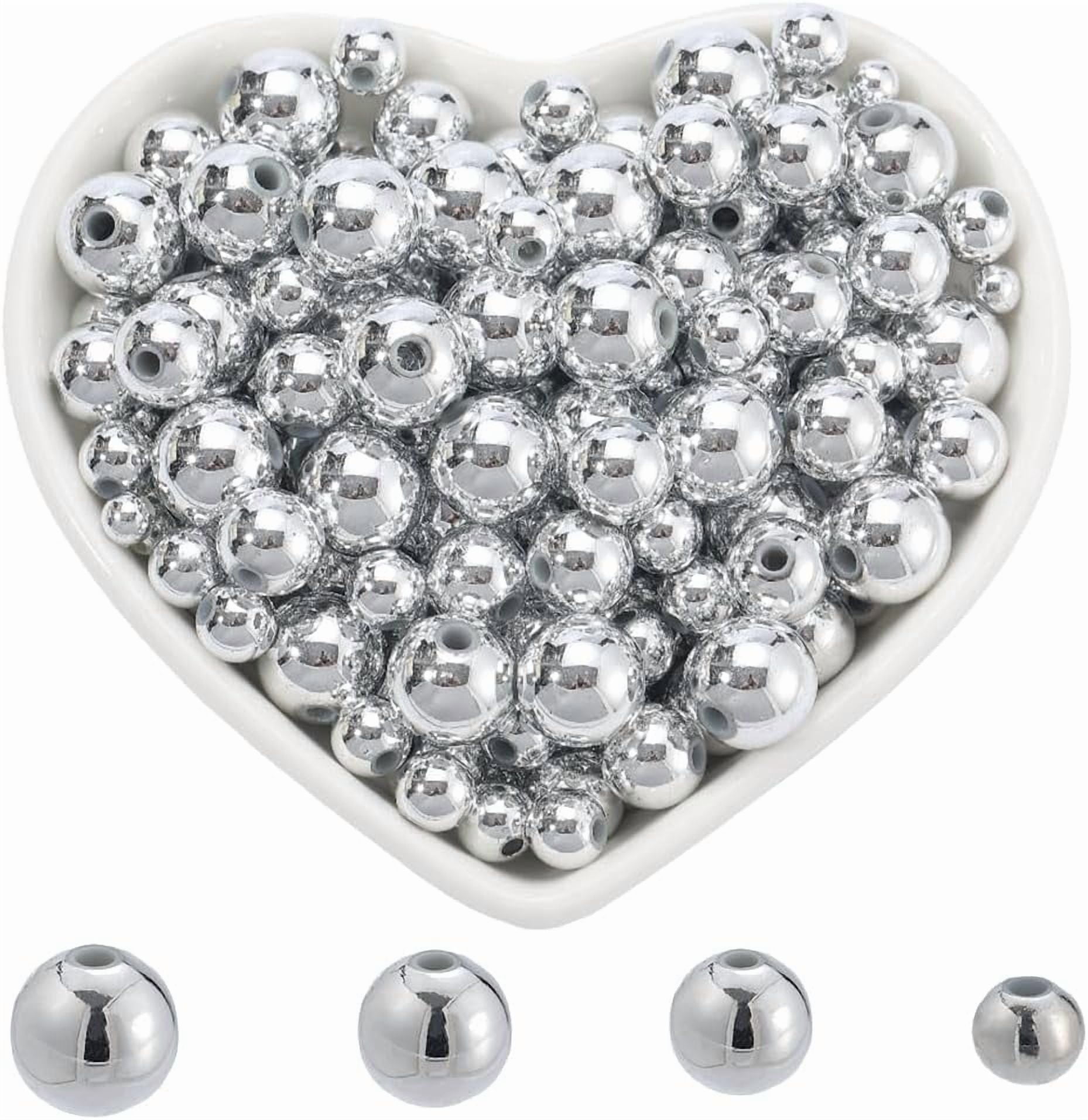 1 Box 1000Pcs 4/6/8/10mm Silver Ball Spacer Beads Silver Round Plastic ...