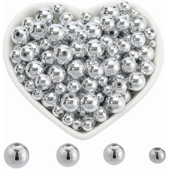 1 Box 1000Pcs 4/6/8/10mm Silver Ball Spacer Beads Silver Round Plastic ...