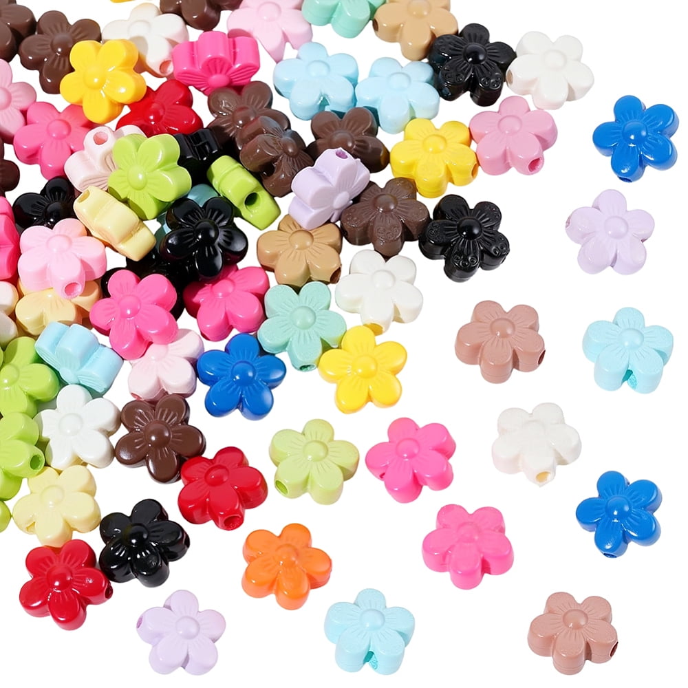 1 Box 100PCS Acrylic Flower Beads with Holes Five Petal Multi Color ...