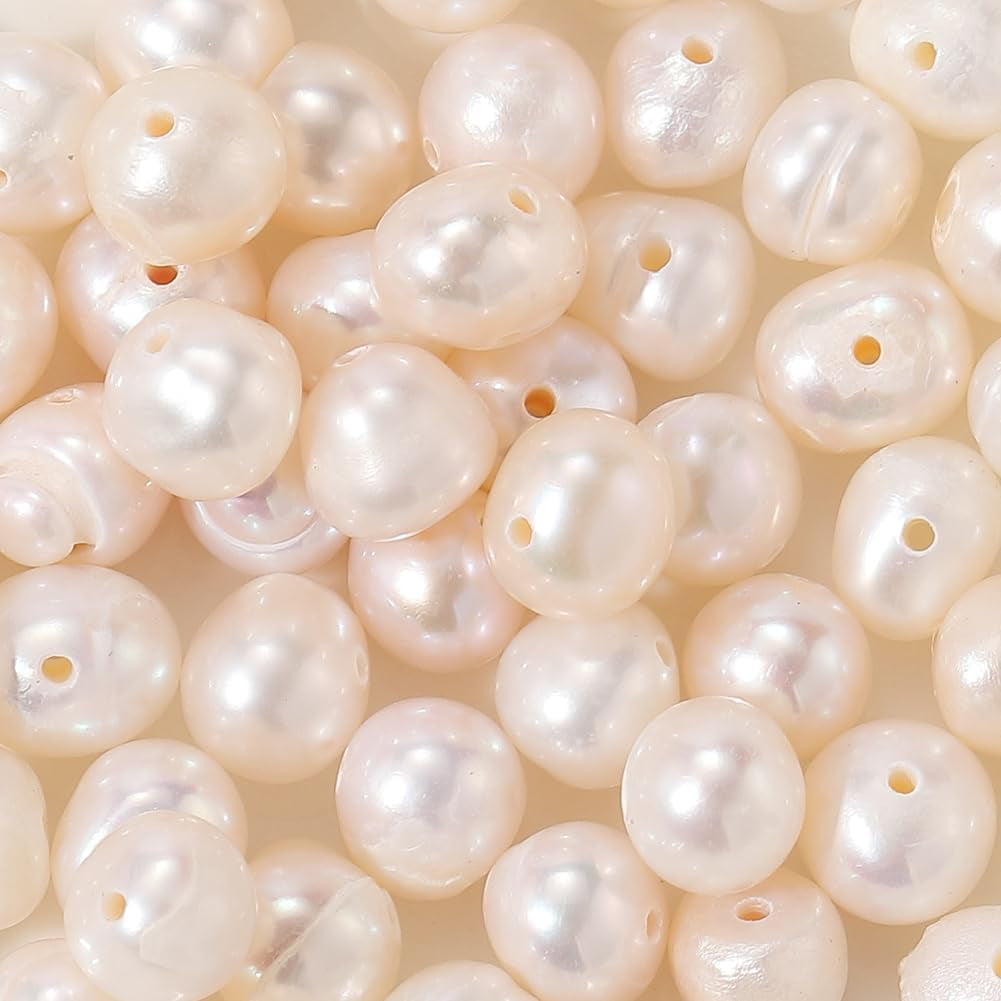 1 Box 100PCS Beige Baroque Round Natural Pearls Beads with Holes ...