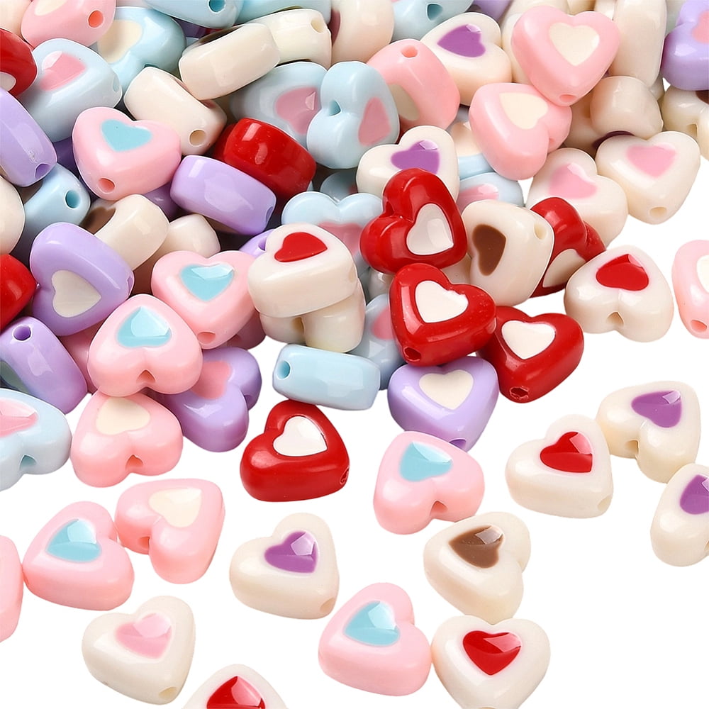 1 Box 100PCS Colorful Valentine Acrylic Heart Shaped Beads with Holes ...