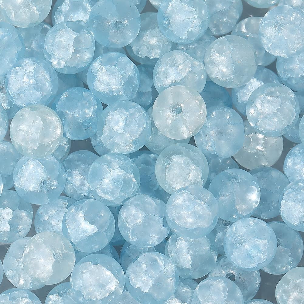 1 Box 100PCS Glass Beads Frosted 8MM Light Blue Round Ball Lampwork ...